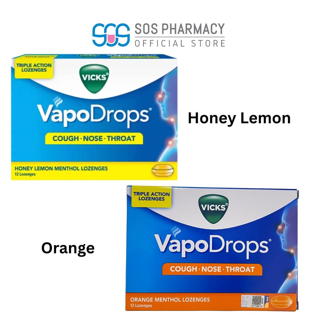 VICKS Vapodrops Menthol Lozenges12'S/Box (Orange/Honey Lemon) | Shopee ...