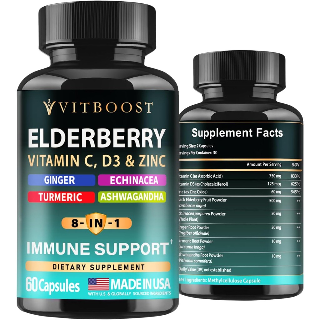 Elderberry Immune Support Supplement 8-in-1 Formula with Echinacea ...