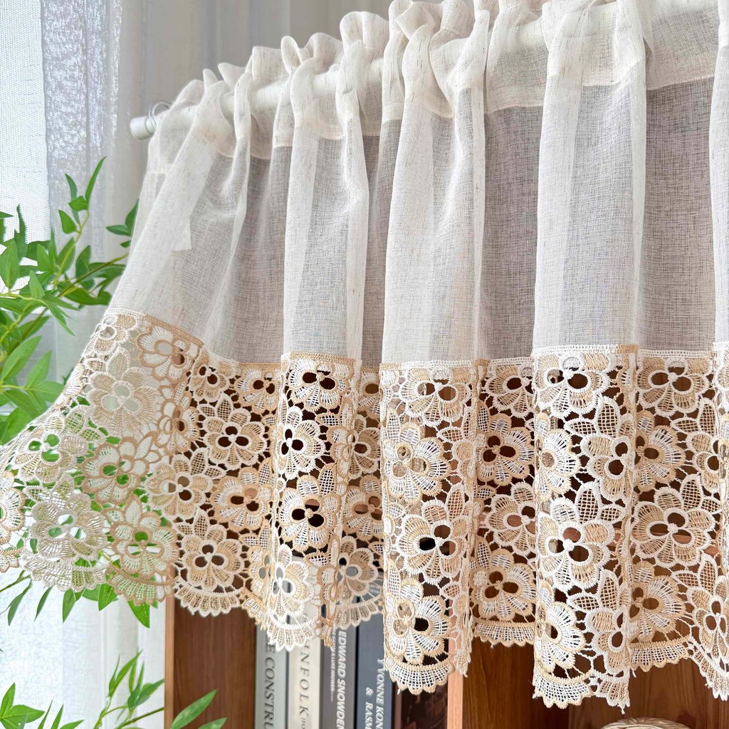 Farmhouse Kitchen Sheer Valance Light Filtering Short Curtain Splicing ...