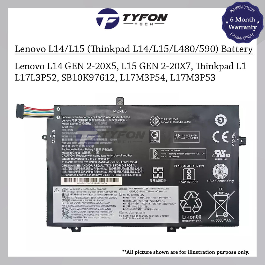 Lenovo L14/L15 (Thinkpad L14/L15/L480/L490/L580/L590) Compatible Laptop ...