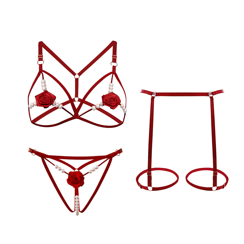 Sexy Lingerie Small Chest Enhancer Flirting Rose Beaded Three-Point ...