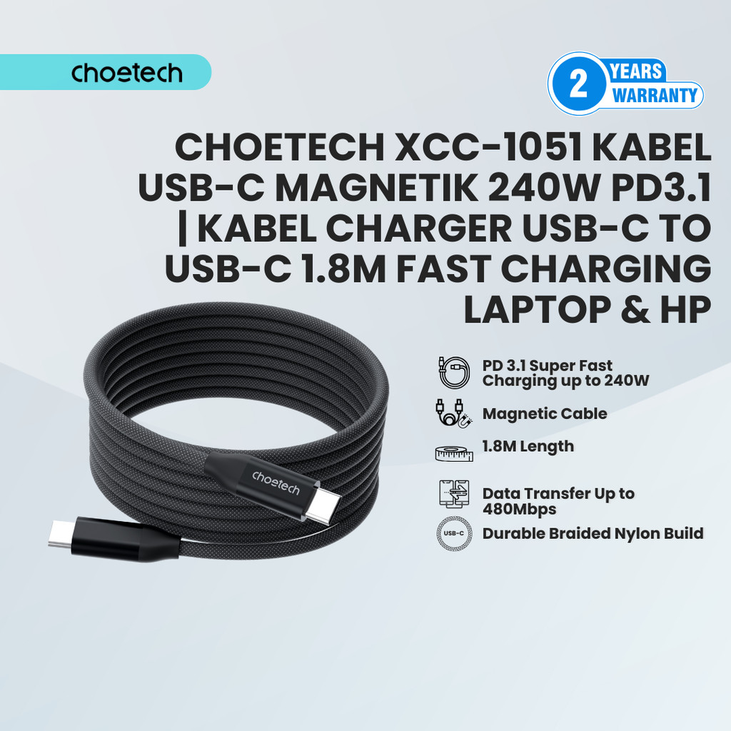 Choetech XCC-1051 Magnetic USB-C Cable 240W PD3.1 | USB-C to USB-C 1.8M ...
