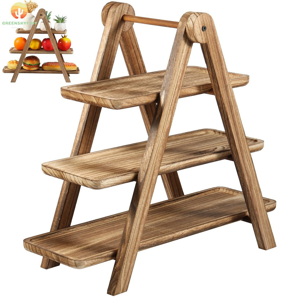【In Stock】Cupcake Stand Wooden 3 Tier Tray Smooth Surface Shelf with ...