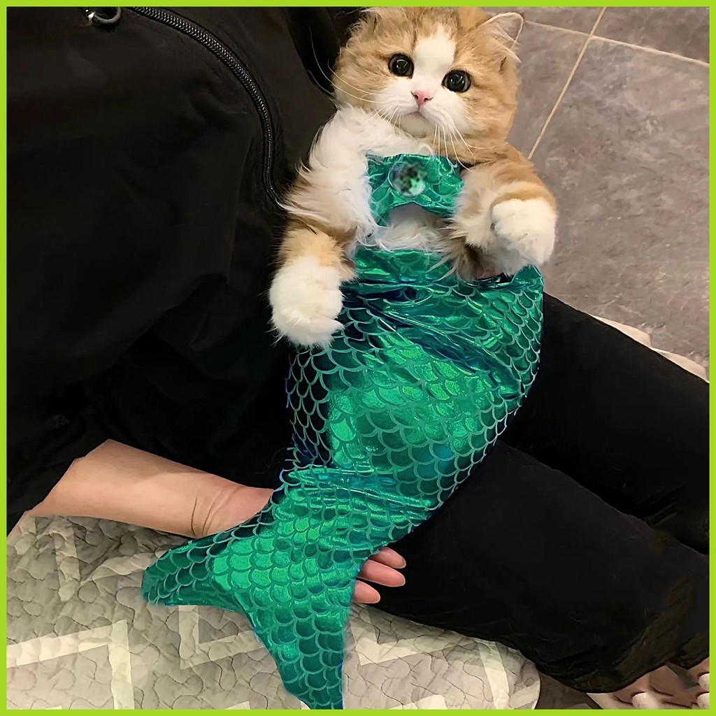 Dog Mermaid Costume Sequin Mermaid Tail Clothes for Halloween Cat Dog ...