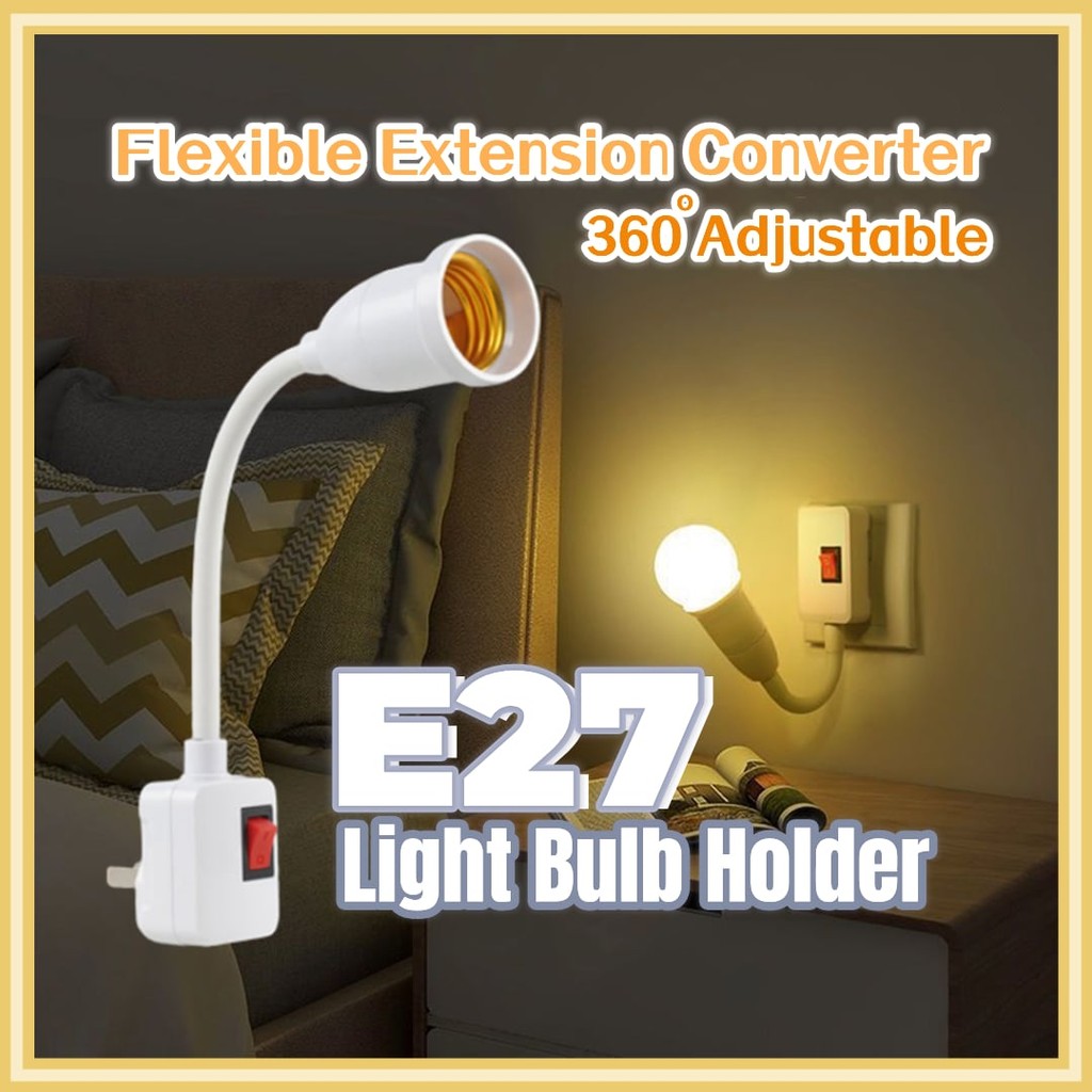 E27 Light Bulb Holder Bendable Flexible Rod Lamp Screw Socket In-line ...