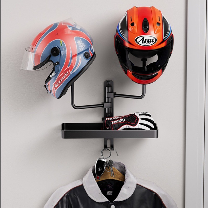 180 Rotating Motorcycle Helmet Rack Wall Mounted with Double Hook ...