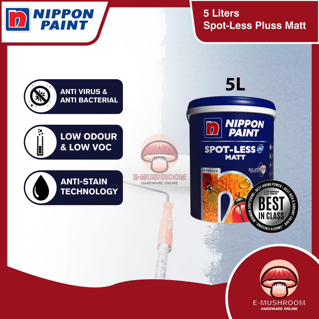 5L Nippon Paint Spot-Less Plus 1001 Brilliant White Matt Finish ...