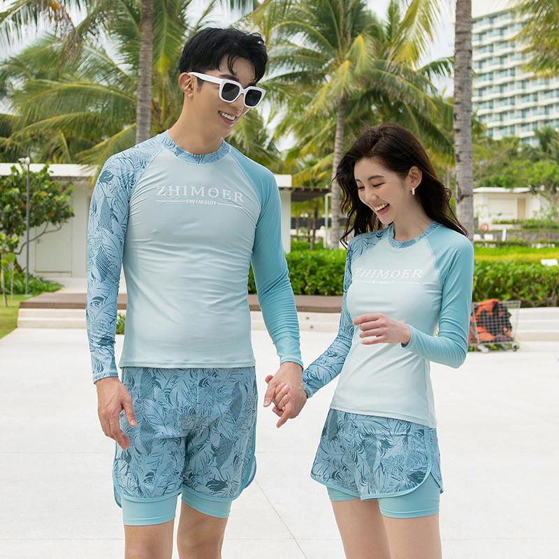 Rashguards Men Women O-neck Long Sleeve Top Shorts Sunscreen Swimming ...