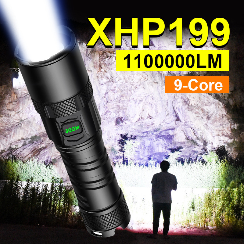 XHP199 long-distance bright LED flashlight 50000 zoom torch light super ...