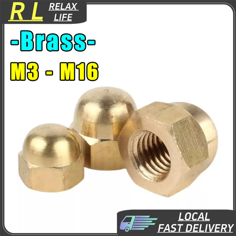 [RL] M3-M16 Brass Cap Nut Hex Acorn Nuts Copper Dome Nut Screw Bolt Shaft Rod Coarse Thread M4 ...