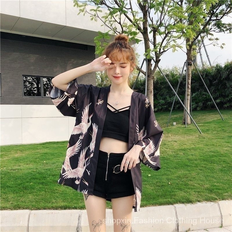 Kimono Women Beach Japanese Kimono Cardigan Lady Yukata Female Summer ...