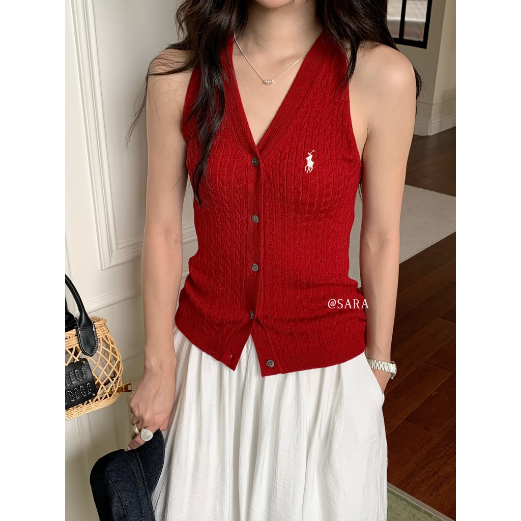 C&M 2025 Summer Korean V-neck Wisted Design Knitted Vest Versatile ...