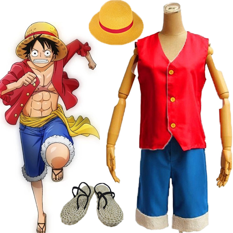 Anime Monkey D Luffy Costumes for Adult Men Shirt Pants Hat Shoes Suit ...