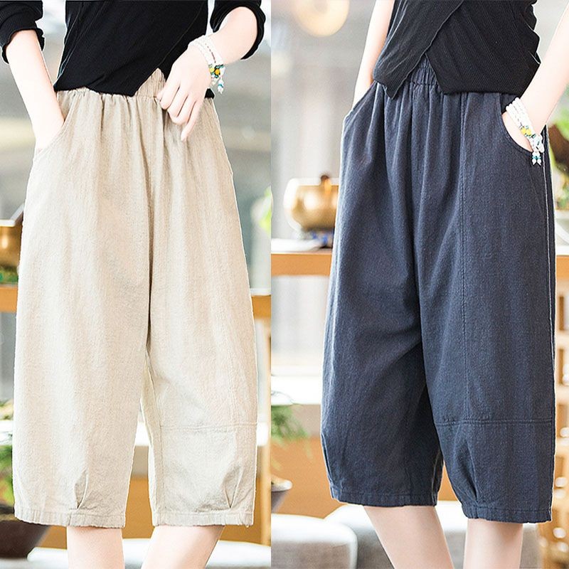 Cotton and Linen Shorts Plus Size Women's Summer Loose Casual High ...