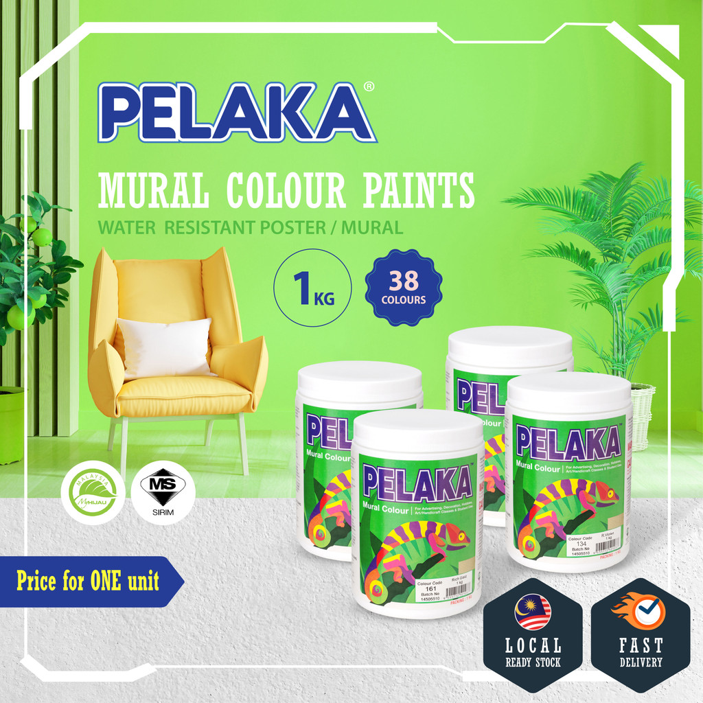 [ 1kg ] PELAKA MURAL COLOUR PAINT / 38 COLOUR SELECTIONS / WATER ...