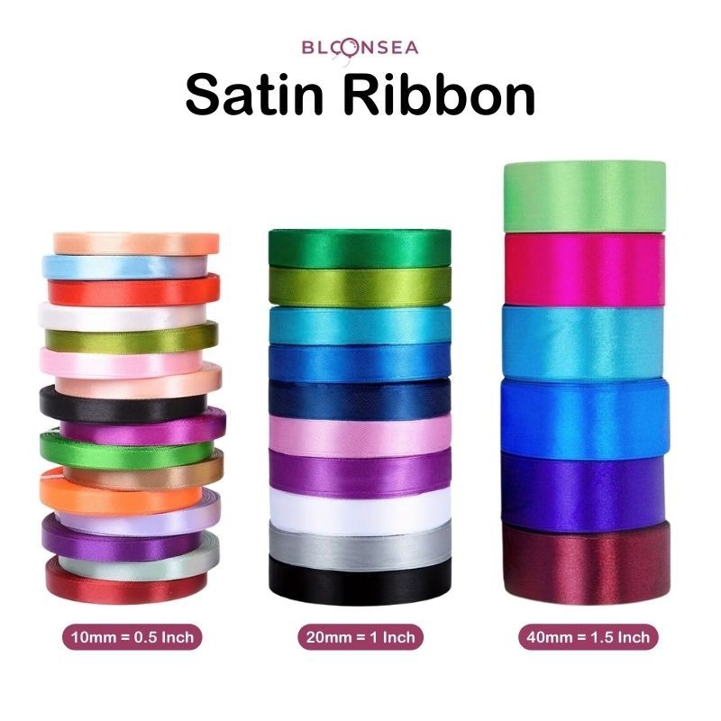 10mm 20mm 40mm Satin Ribbon Silk Premium Bouquet Ribbons Bunga Hantaran ...