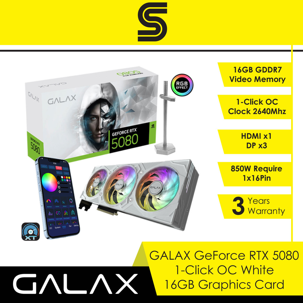 GALAX GeForce RTX 5080 1-Click OC White 16GB GDDR7 Graphics Card ...