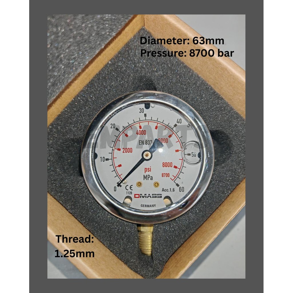 DMASS Oil Pressure Gauges Meter Pipe 8700 Bar, Diameter 63mm, Thread 1 ...