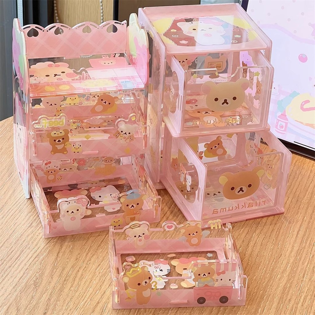 Cute High-value Rilakkuma Acrylic Storage Box Girl Pink ins Style ...
