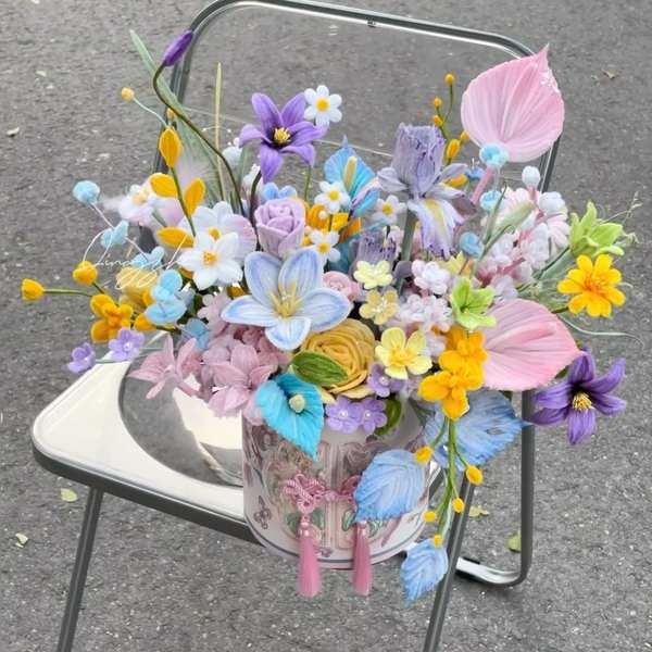 crochet flower bouquet bunga Bouquet Monet Garden Twisting Stick ...
