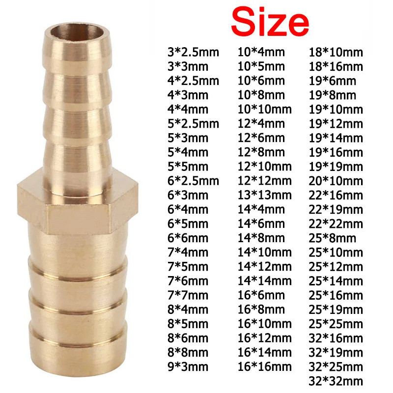 Brass Hose Barb Straight Connector – 2-Way Equal/Reducer Fitting (OD 2. ...