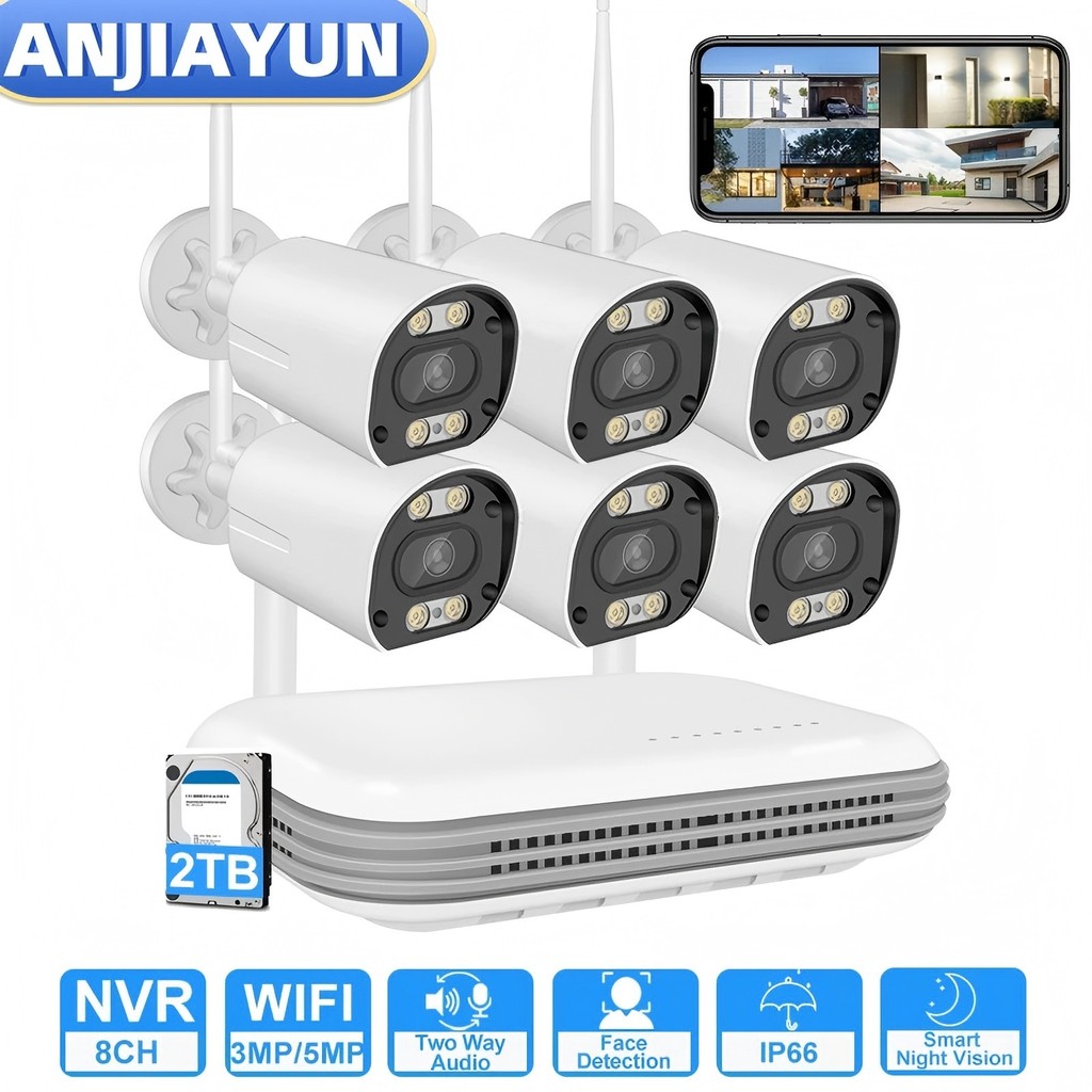 Wireless CCTV System Wifi Camera Kit 3MP/5MP HD Security Audio AI Face ...