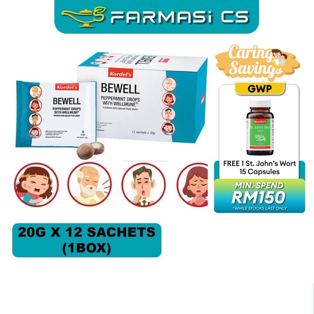 Kordel's BEWELL Peppermint Drops with Wellmune 8 drops x 12 packets ( 1 ...