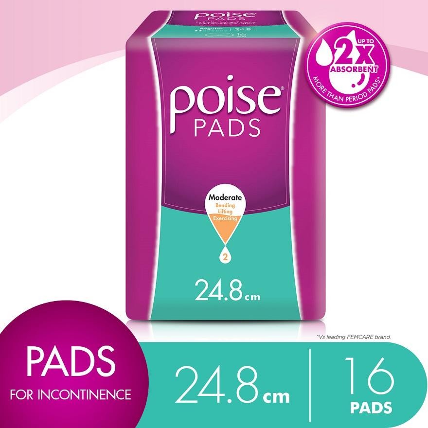 POISE Pads Incontinence Regular Non Wing 24.8cm 16s - Moderate Bladder ...