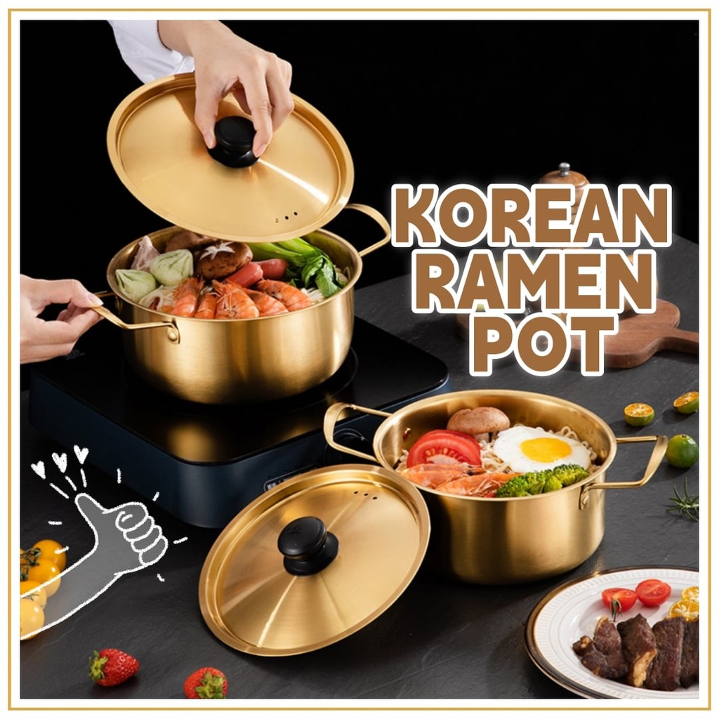 Korean Style Gold Noodle Pot Ramen Bowl Hotpot With Lid Double Handle ...