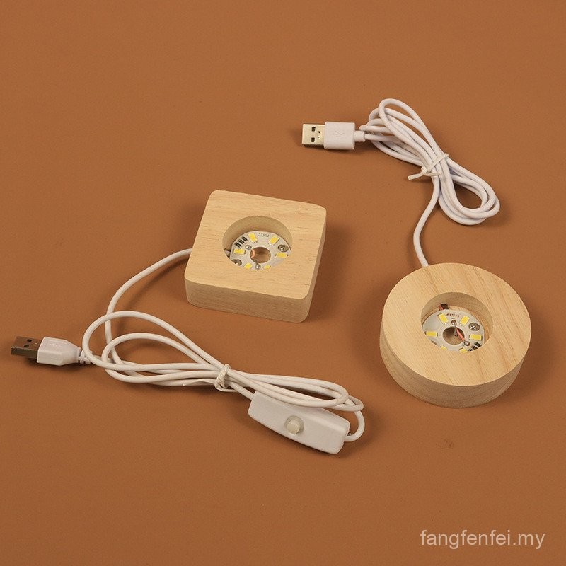 Lampu Kayu LED Kreatif Bulat Persegi Dasar Kayu Pengecasan USB Sentuh ...