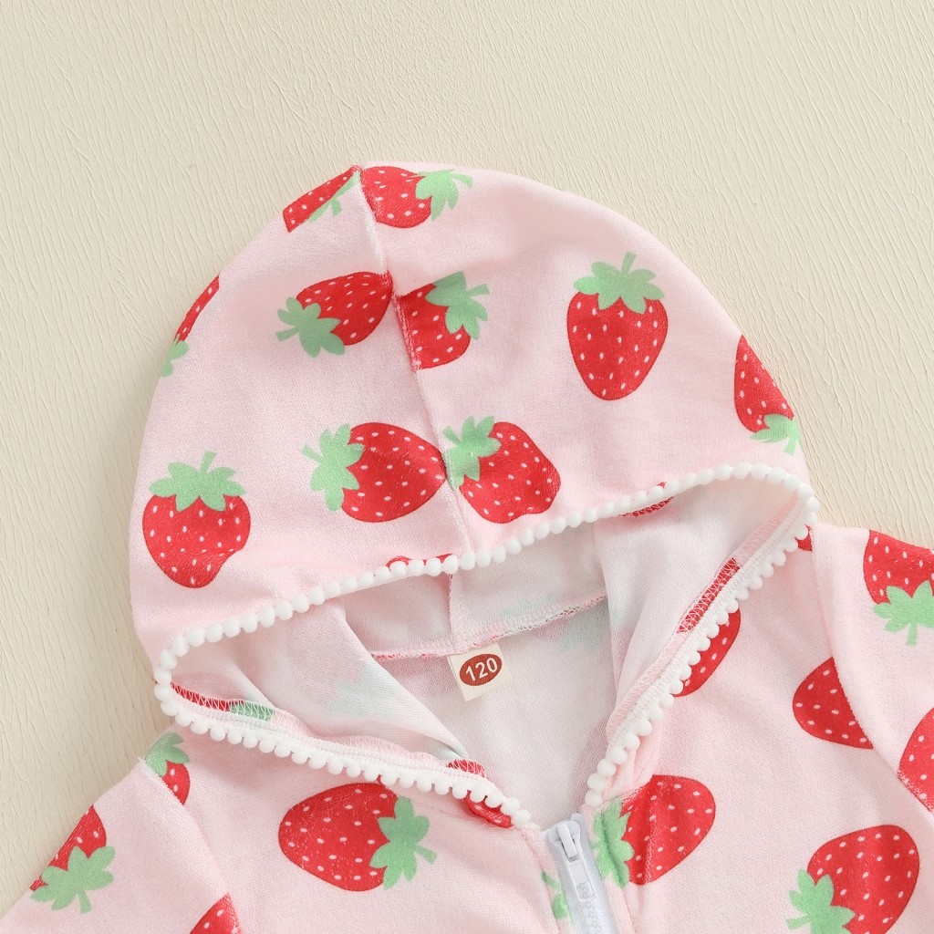 BbQ-Little Girl Swimsuit Cover Up Strawberry Print Short Sleeve Zip-up ...