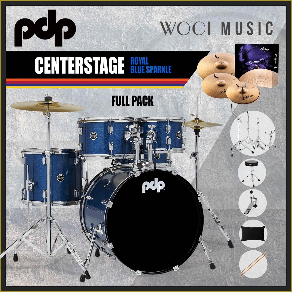 PDP CenterStage 5pc Acoustic Drum Set w/Hardware, Throne & Cymbals ...