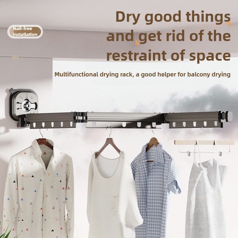 Suction Cup Wall-Mounted Folding Clothes Drying Rack No Drilling ...