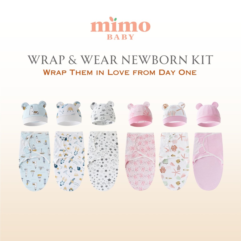 Mimo Baby 2 in 1 Newborn Swaddle | Swaddle + Hat | With Easy to wear ...
