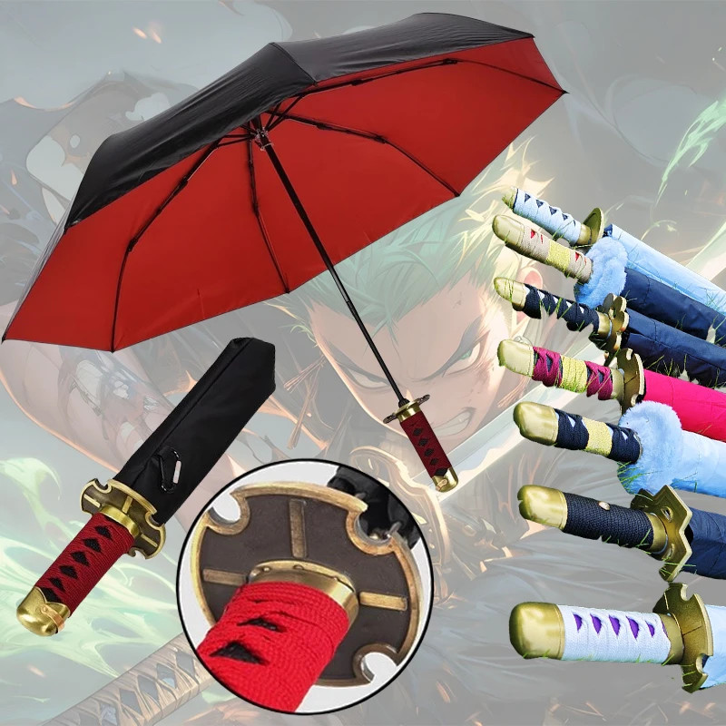Anime Roronoa Zoro Katana Umbrella UV Block Black Parasol Ninja Sword ...
