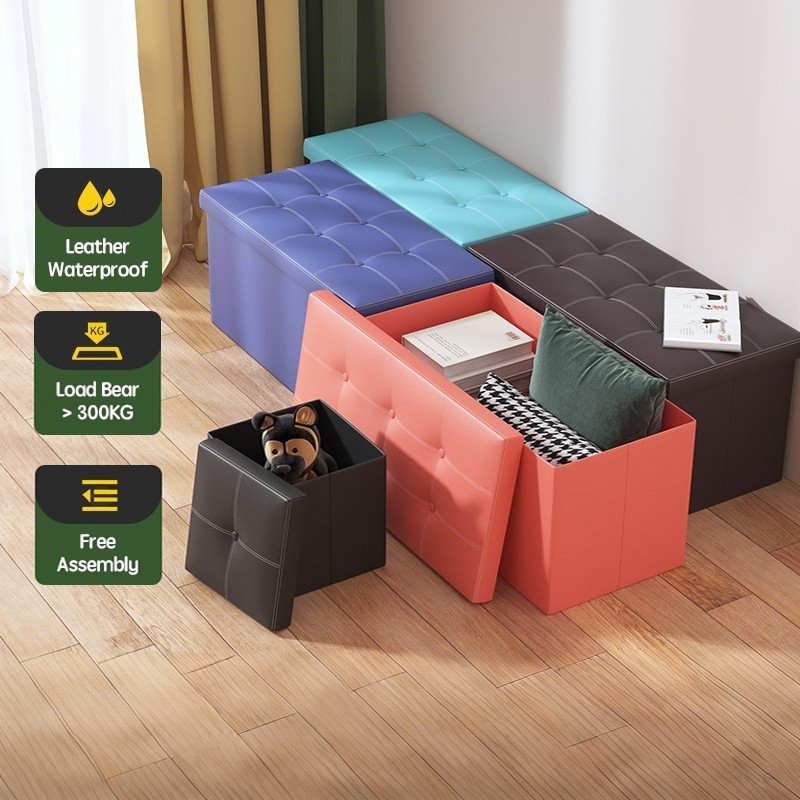 110L 2 In 1 Large Capacity Foldable Sofa Storage PU Leather Stool Chair ...