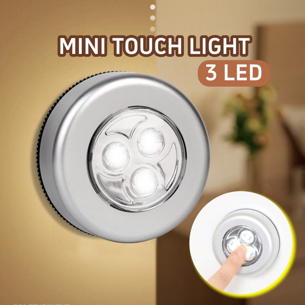 3 LED Mini Touch Lamp Battery Powered Tap Control Stick Wall Wireless ...