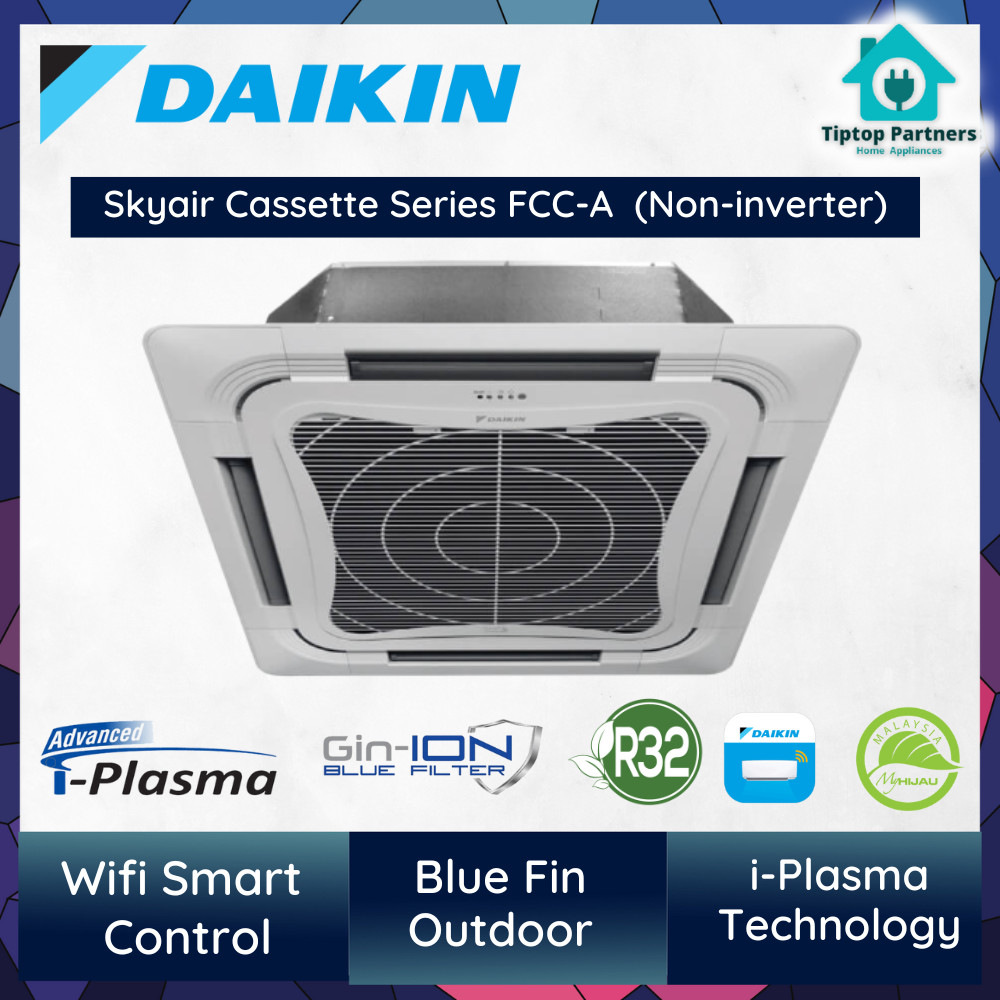 Daikin Ceiling Cassette Non Inverter R32 Aircond Set (Indoor + Outdoor Unit) FCC-A SERIES SkyAir ...