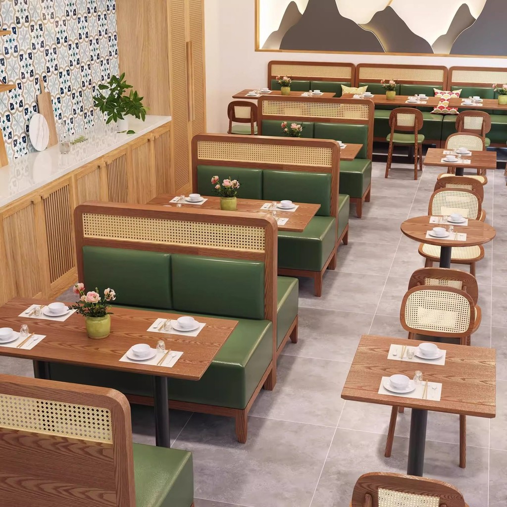 Vintage solid wood table and chair combination catering shop cafeteria ...