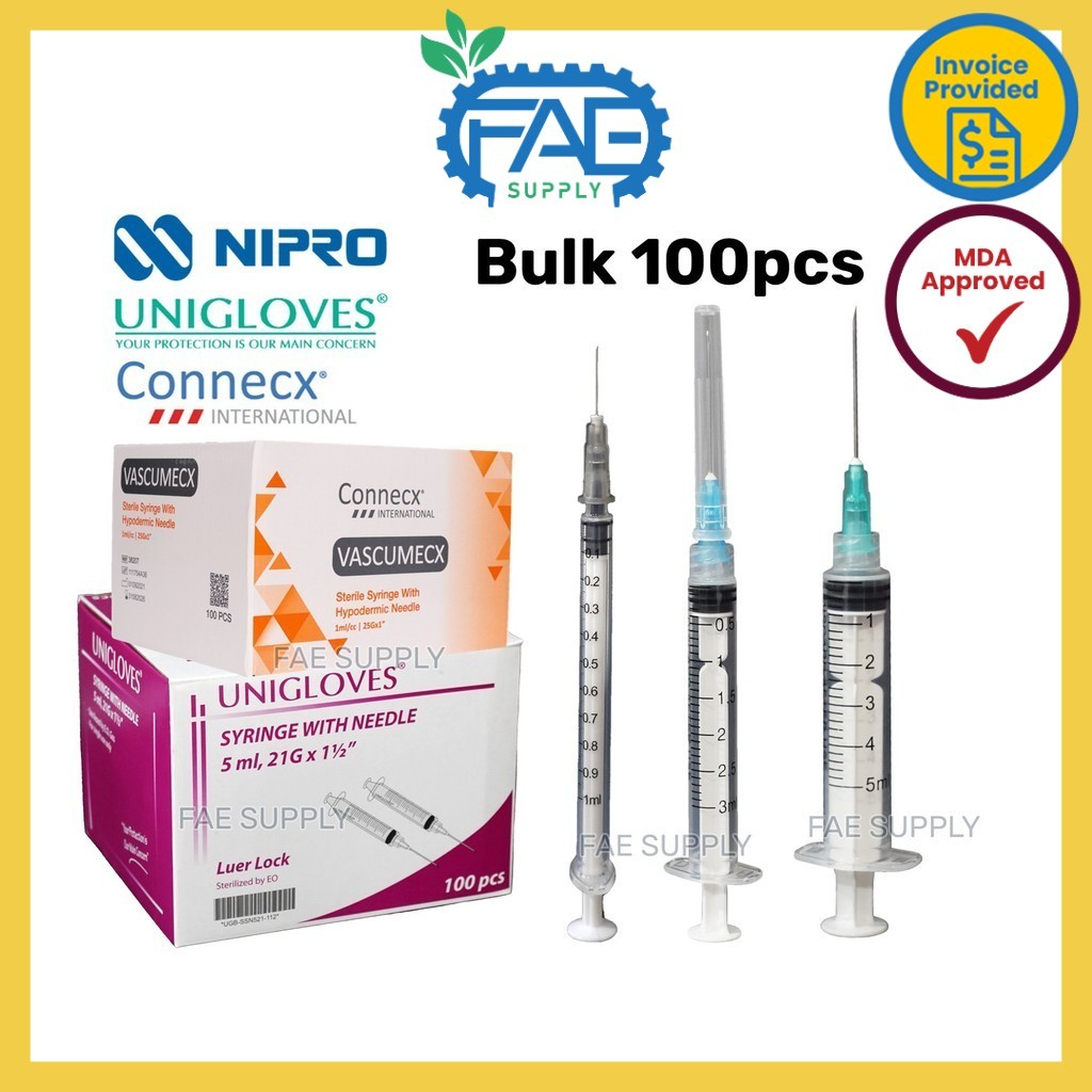 Syringe Picagari Luer Lock With Needle MDA 1/3/5/10 mL CC 21G 23G 25G box packing bulk | Shopee ...