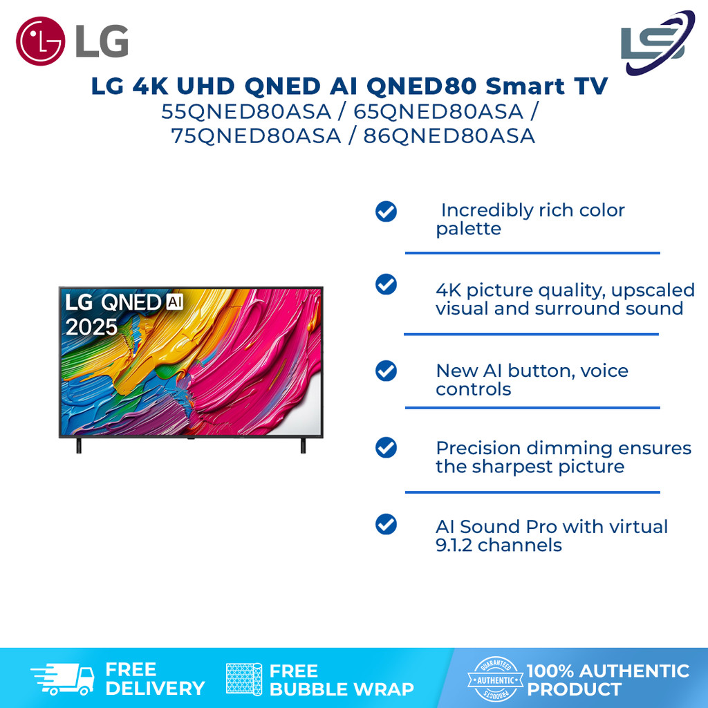 【New Model】 LG 55"/65"/75"/86" 4K UHD QNED AI QNED80 Smart TV | QNED ...