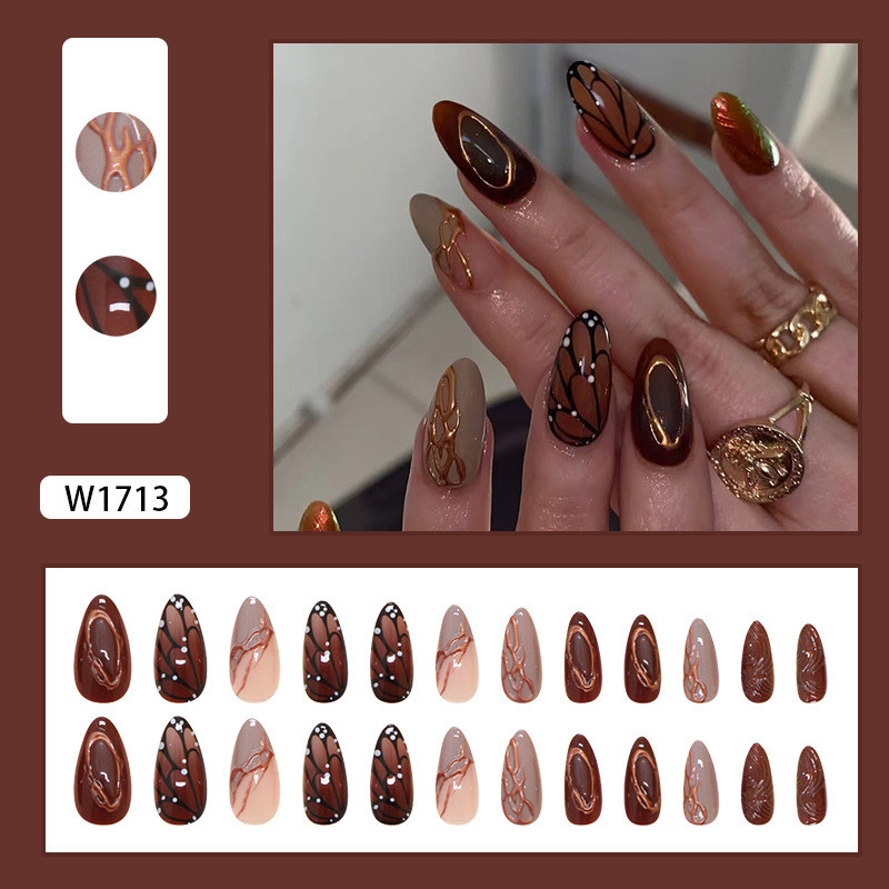 24PCS Fake Nail Set with Glue Fake Nails Butterfly Wings Long Fake ...