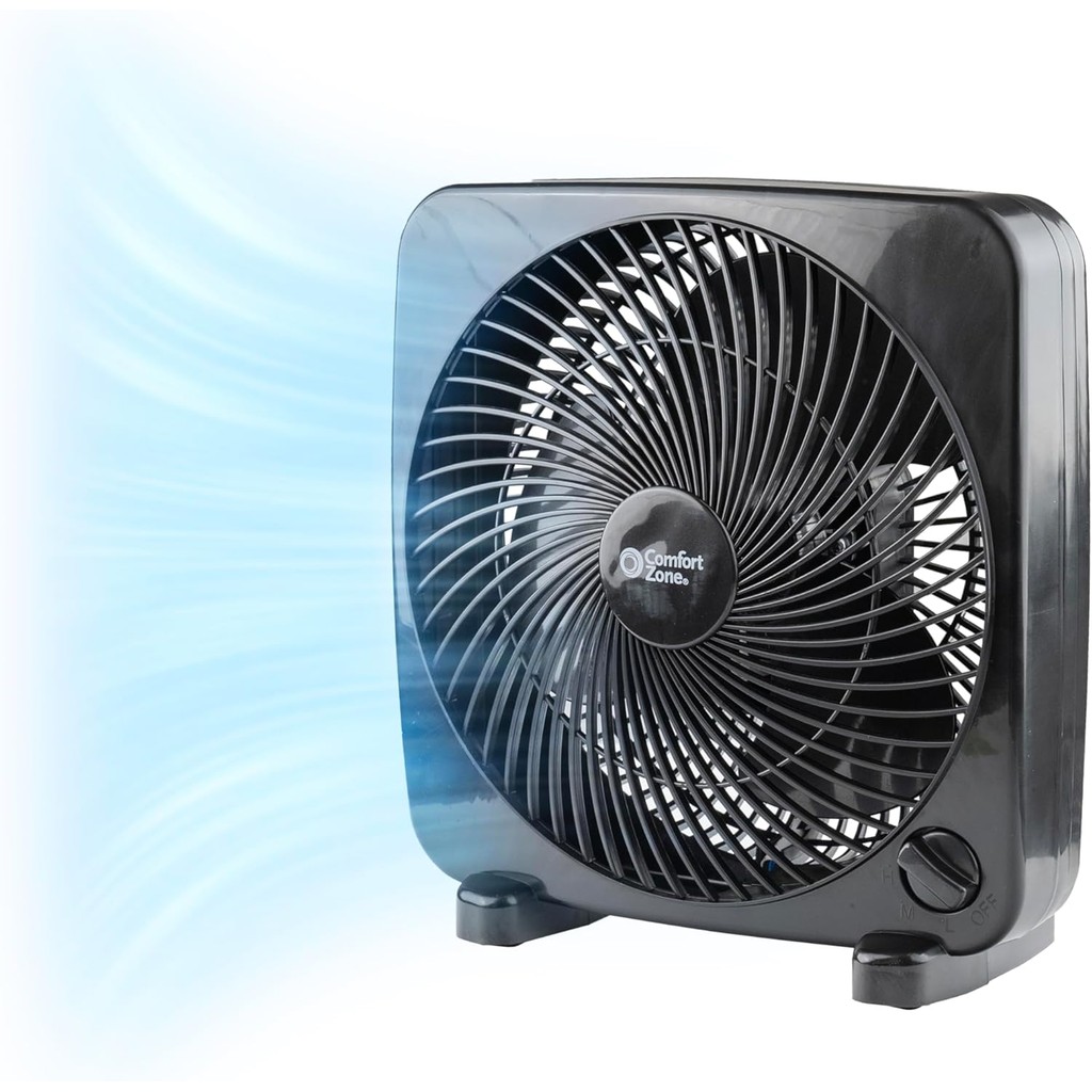 Comfort Zone Box Fan, 9 inch Portable Desk fan, Quiet 3 Speed Mini Fan ...