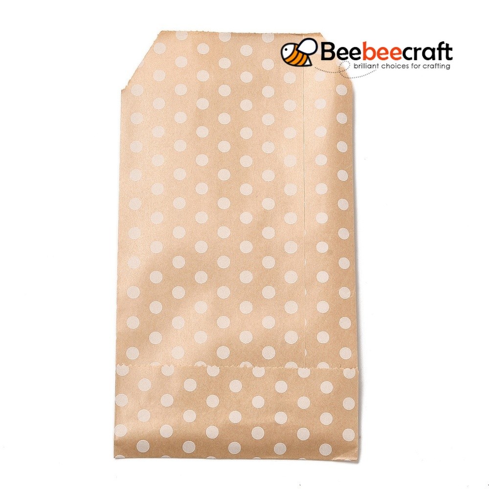 100pcs Kraft Paper Bags No Handles Storage Bags White Polka Dot Pattern ...