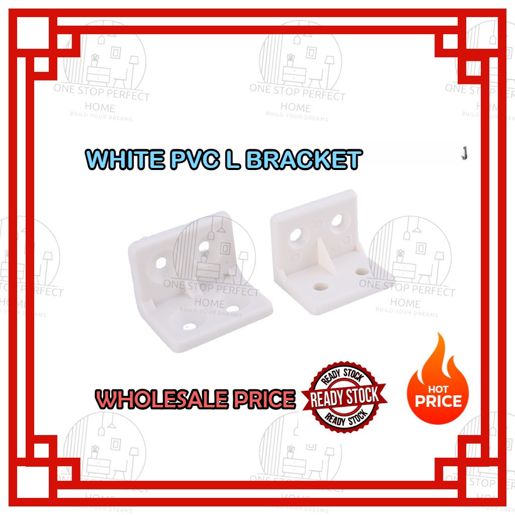 Plastic White PVC L Bracket Width Angle 90° Shape Shelf Shelve Corner ...
