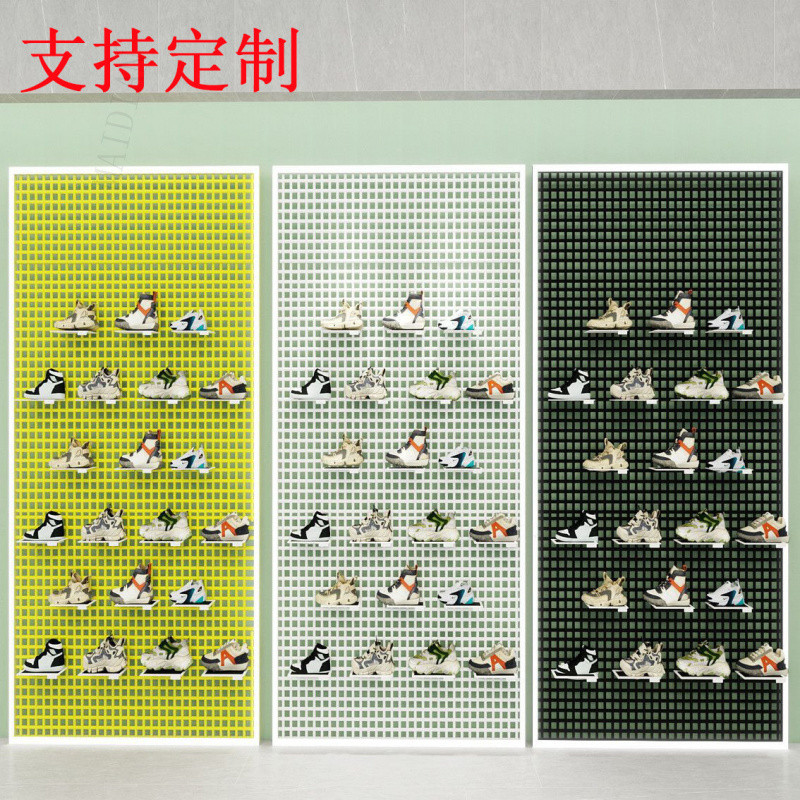 Fixed shoe rack on grid wall shoe store shoe rack display rack sports ...