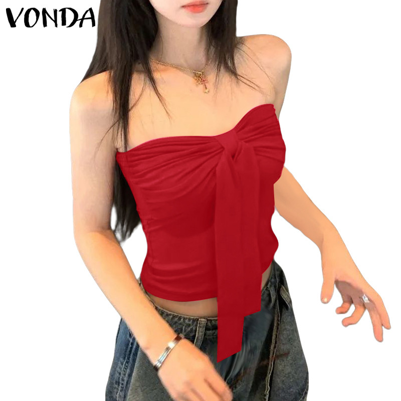 VONDA Women Korean Sexy Girly Style Bowknot Design Solid Color Bustier ...