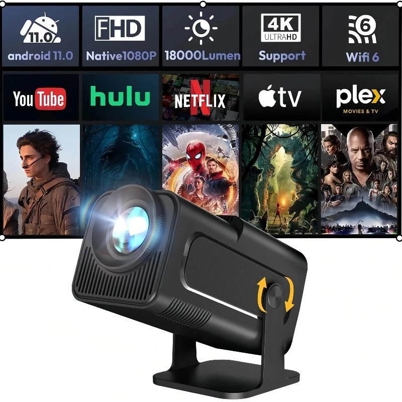HY320 MINI Projector 4K 390ANSI Native 1080P Wifi6 BT5.0 Android 11 ...