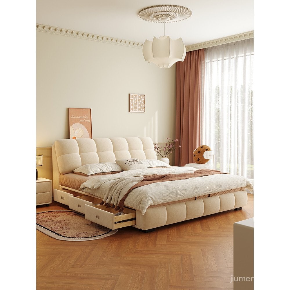 Cream Style Puff Bed Modern Simple Solid Wood Bed Influencer Master Bed ...