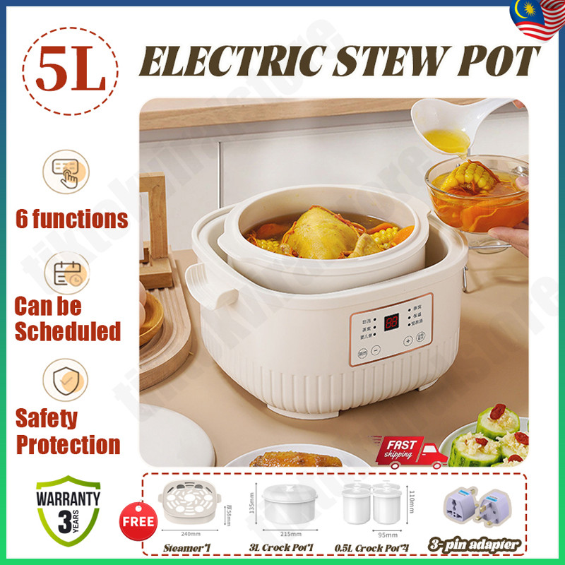 【Malay Plug】Automatic Ceramic Stew Pot Electric Slow Cooker for Soup ...